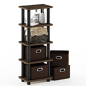 FURINNO Turn-N-Tube 4-Bins System Rack, Columbia Walnut/Black/Dark Brown