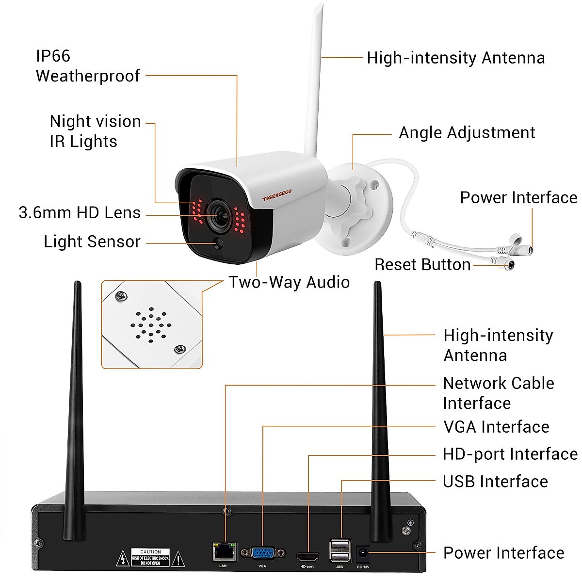 TIGERSECU 1080P WiFi NVR Security Camera System with 1TB Hard Drive, 8 Channel NVR, Weatherproof Cameras, Two Way Audio, Siren, AI Human Detection