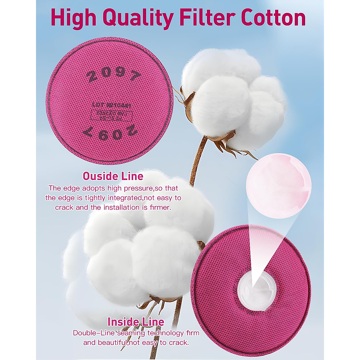 20PCS(10Pack) 2091 2097 Particulate Filters Cotton - Compatible with 6000 7000 FF-4 Series Half and Full Face Respirator Mask Used foe Dust Asbestos Woodworking Sanding