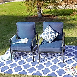 LOKATSE HOME 2 Pcs Outdoor Metal Furniture Patio Bistro Set Steel Dining Single Chairs with Cushion, Blue