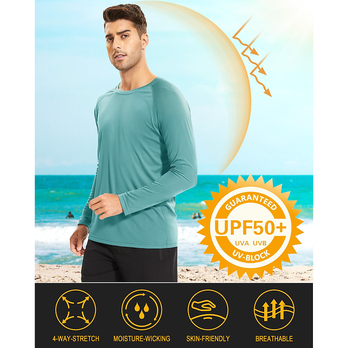 Hiking Shirts for Men Long Sleeve Running Shirts Quick Dry Shirts for Men Baselayer Shirt Men Performance Sun Tshirt Rash Guard for Men Beach Shirts Grey Green