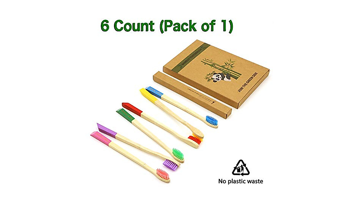 Eco-Friendly Bamboo Toothbrushes - Pack of 6