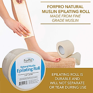 ForPro Professional Collection Natural Muslin Epilating Roll, Tear-Resistant, for Hair Removal, 3.25” W x 40 Yds