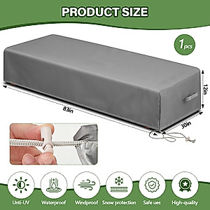 Tingjoo 1 Pcs Patio Chaise Lounge Cover Waterproof Outdoor Lounge Chair Cover 30 D x 83 W x 12 H UV Resistant Outdoor Furniture Covers with Handle Strap for Furniture Protection (Gray)