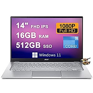Acer (Renewed) Swift 3 14 Business Laptop 14" FHD IPS Display 12th Gen Intel 12-Core i5-1240P Processor (Beats i7-1165G7) 16GB RAM 512GB SSD Fingerprint Backlit USB-C Thunderbolt Win11 + HDMI Cable