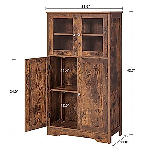 Iwell Storage Cabinet, Bathroom Cabinet with 4 Doors and Adjustable Shelf, Floor Cabinet for Living Room, Bedroom, Home Office, Rustic Brown