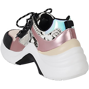 Asiman Women’s Chunky Platform Fashion Sneakers Lightweight Breathable Mesh Walking Shoes Outdoor Leopard Dance Running Shoes （Black/Snake,9）