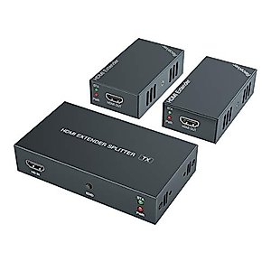 HDMI Extender 1 to 2 Splitter Transmit 1080p HD Video Over 50m/165ft Ethernet Cat5e/6 with 2 HDMI Local Output, Works with Computer/Camera/Projector/TV