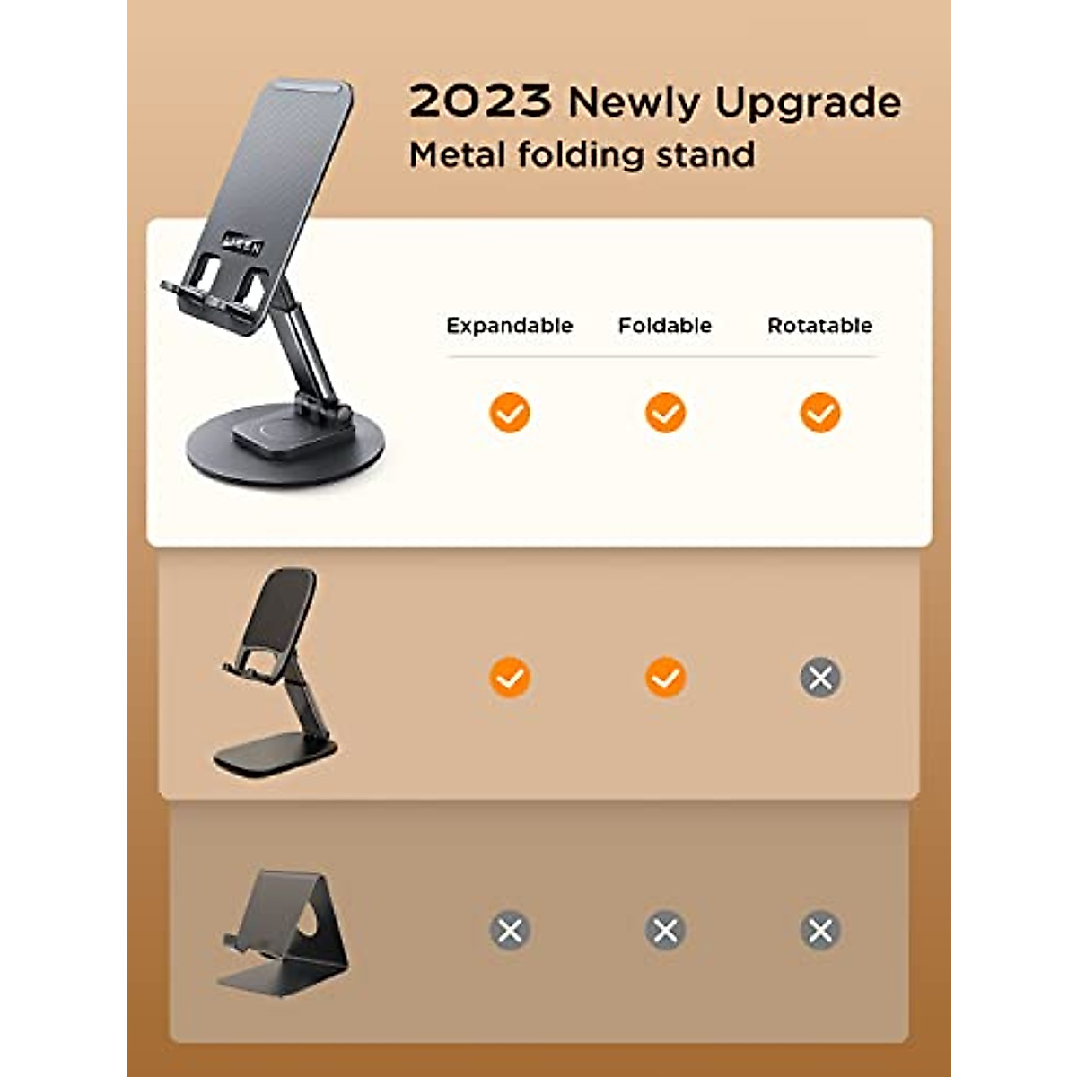 LISEN Rotatable Cell Phone Stand Height Adjustable iPhone Holder for Desk Portable Cellphone Stand Compatible with All Mobile Phone iPhone 15 14 Pro Max Desk Accessories (20X Stable Space Black)