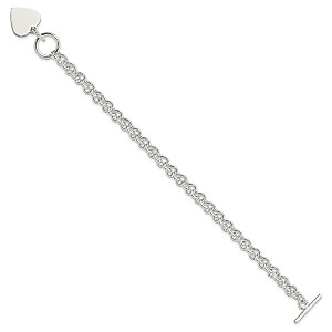 IceCarats 925 Sterling Silver Engraveable Heart Love Disc Link Toggle Chain Charm Bracelet 8.75 inch