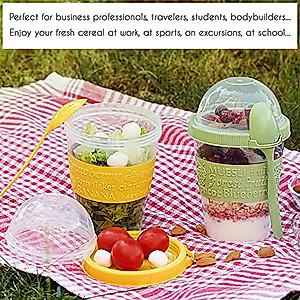 Crystalia Breakfast On the Go Cups, Take and Go Yogurt Cup with Topping Cereal or Oatmeal Container, Colorful Set of 4 (Large 20 oz)