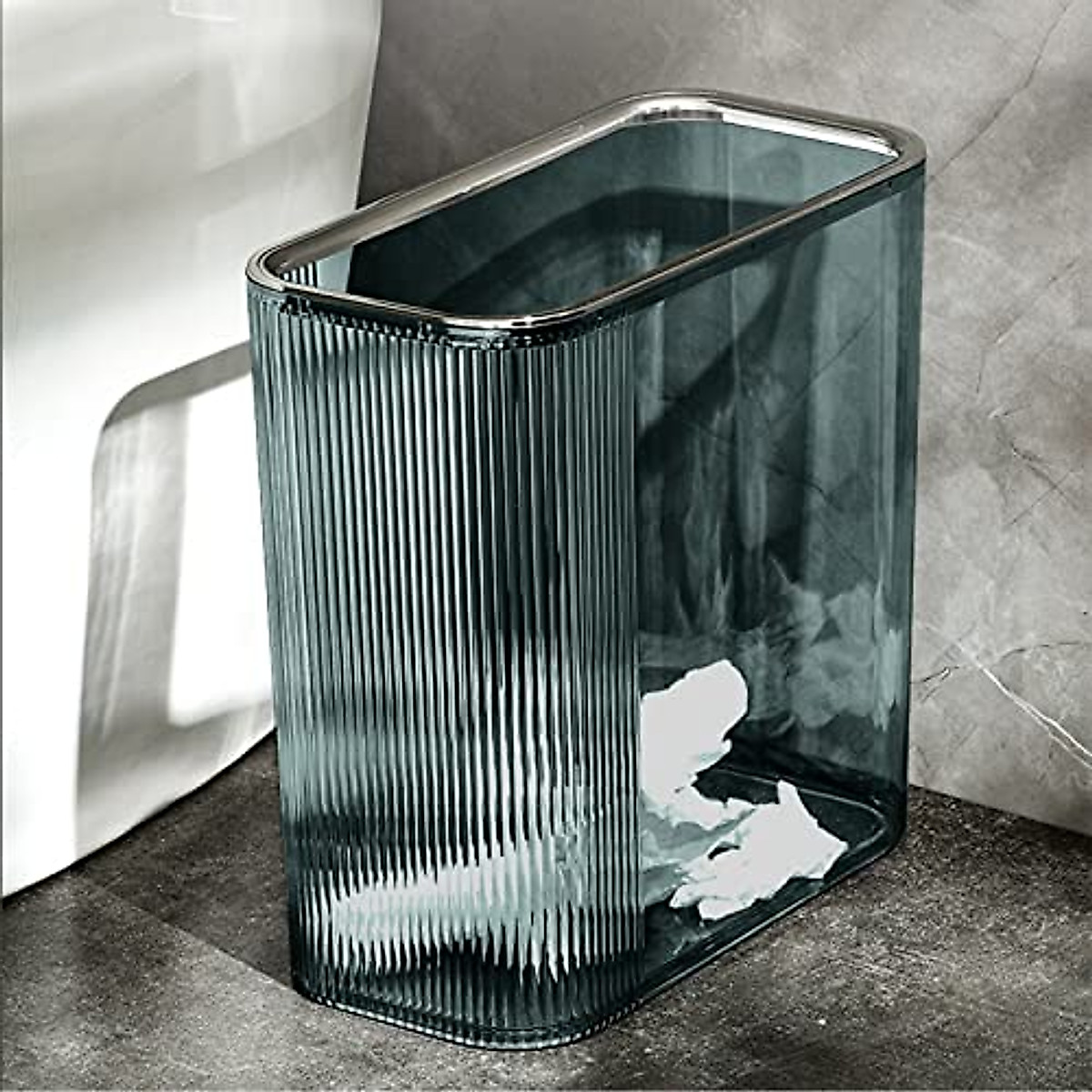 SOUJOY Slim Trash Can with Press Lid, 3.5 Gallon Garbage Can, Plastic Bathroom Wastebasket Can, Rectangular Garbage Container Bin for Powder Room, Bedroom, Kitchen, Craft Room, Office