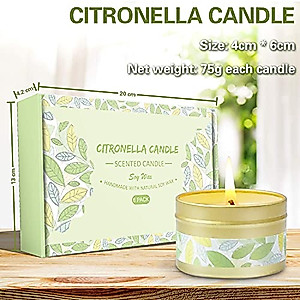 Citronella Candles Outdoor, Scented Candles Natural Citronella Soy Wax Candles, Travel Tin Candle Set, Lemongrass Candles for Camping, Backyards, Indoor (6x2.5oz)
