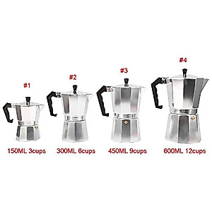 Zyyini Moka Pot, Aluminum Metal Octagonal Espresso Coffee Maker, Sturdy and Durable Stovetop Coffee Pot for Kitchen, Hotel and Office Use (150ML 3cups)