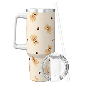 Teddy Bears Hearts 40oz Tumbler With Handle And Straw Insulated Tumblers Leak Proof Double Walled Stainless Steel Travel Mug pattern73