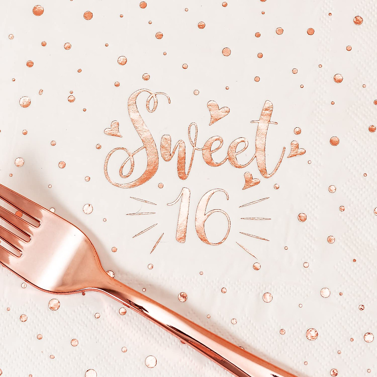 Crisky Rose Gold Sweet 16 Birthday Napkins Plates Cups Set for Girl 16th Birthday Party Decorations Supplies, Disposable Tableware Set of 24 (9" Plates, 7" Plates, Luncheon Napkins, 9oz Cups)