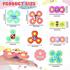 Leitee 9 Pcs Suction Cup Toys Bath Toys Sensory Toys Strong Suction Cup Toys Spinner Dimple Toy Birthday Gifts for Early Education Bathtub Dining Chairs, 3 Styles(Cute Style)