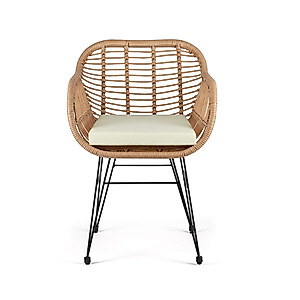 WestinTrends 3 Pc Set Furniture Wicker Rattan Patio Conversation Seating Chair with Cushions and Table for Indoor Outdoor, Balcony, Porch, Garden, Pool, Deck, Lounge, White