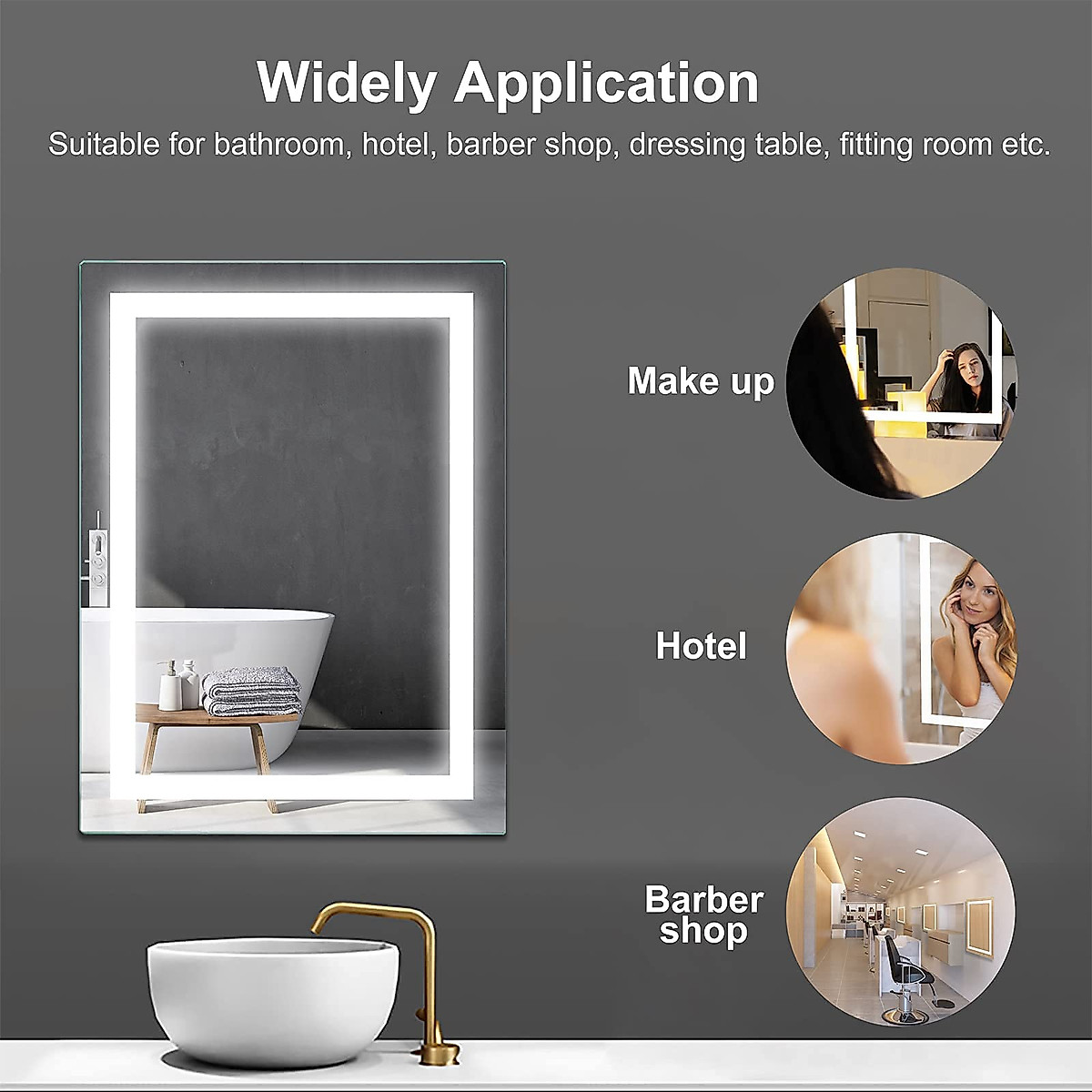 Butylux 36x28 inch LED Lighted Bathroom Mirror with Anti-Fog, Wall Mounted Vanity Mirror with Smart Touch Button, Memory Function, Adjustable Warm White/Natural/Daylight Lights(Horizontal/Vertical)