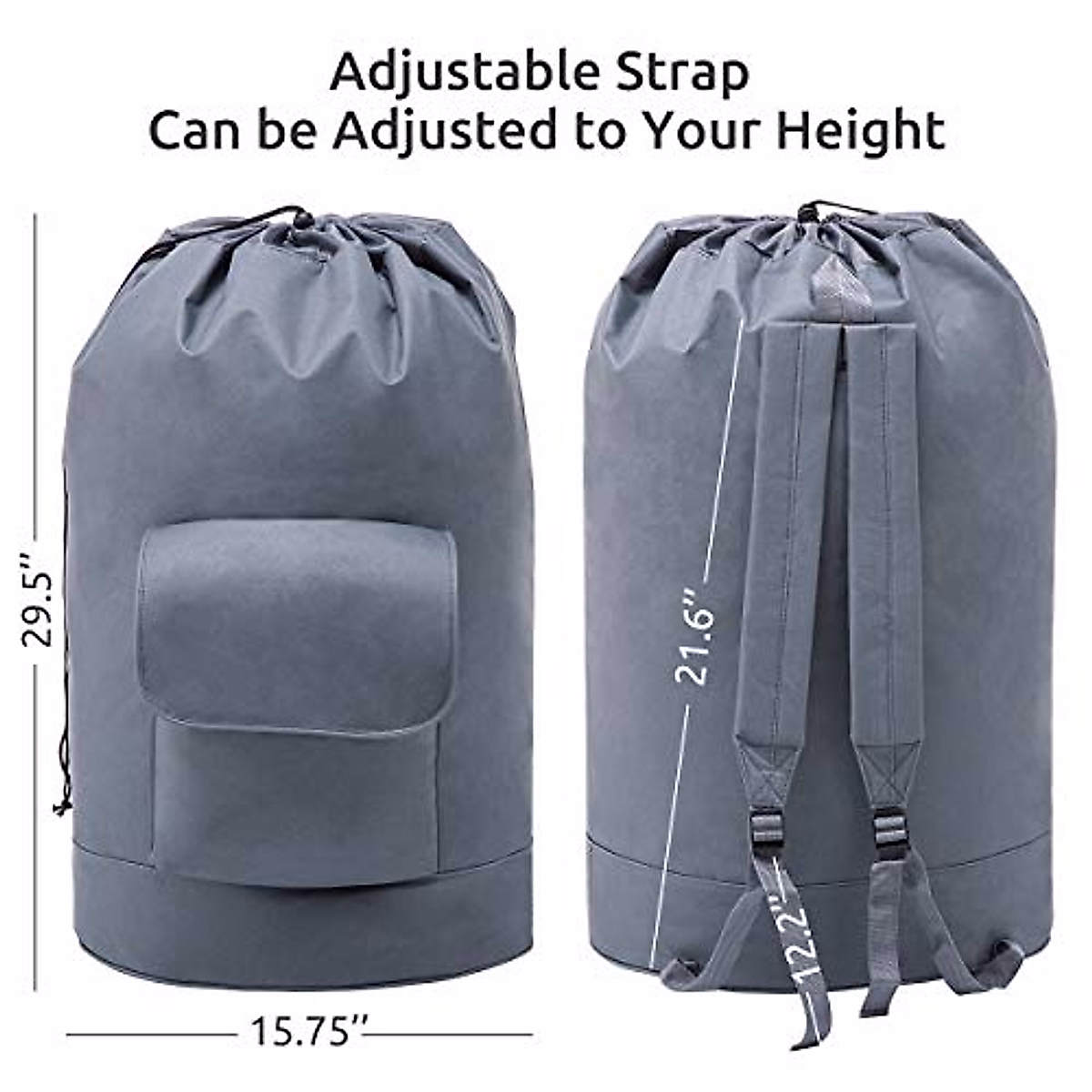 YOUDENOVA Backpack Laundry Bag with Padded Adjustable Shoulder Strap and Pocket for College Dorm, Durable Oxford Backpack Hamper Bag with Drawstring Closure for Travel, Camping, XL