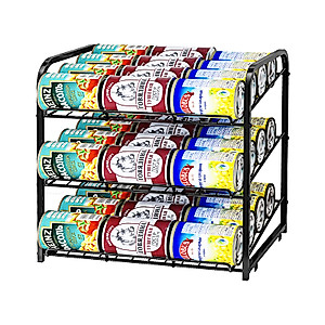 AIYAKA 3 Tier Stackable Can Rack Organizer,for food storage,kitchen cabinets or countertops,Storage for 36 cans,2-piece,silver