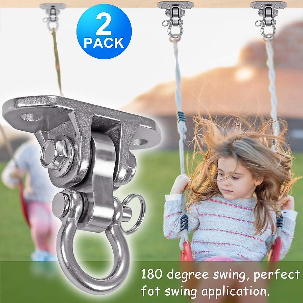IOH 2 Pcs Heavy Duty Swing Hangers Stainless Steel 304 antirust【2000 lb Capacity】 180° Silent Swing, Playground Porch Yoga Seat Trapeze, Hammock Chair, Hanging Kit, Swing Set Indoor Outdoor