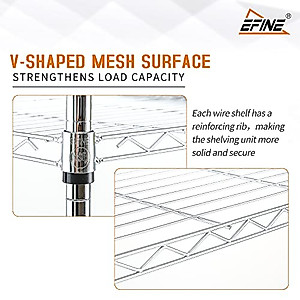 EFINE 5-Tier Chrome NSF Certified Storage Shelves, Heavy Duty Steel Wire Shelving Unit with Wheels and Adjustable Feet, Used as Pantry Shelf, Garage or Bakers Rack Kitchen Shelving - (18"x48"x72")