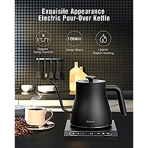 Jocuu Gooseneck Electric Pour Over Kettle with Temperature Control, Tea & Pour Over Coffee Kettle, Stainless Steel, Auto Shutoff Boil-Dry Protection, 0.8L, Matte Black