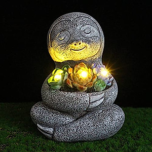 gazechimp Garden Statue Solar Lights Sloth Succulent Shape for Courtyard Patio Pathway Outdoor