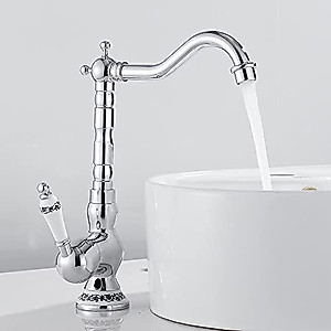 GeRRiT Faucet Bathroom Sink Tap Basin Faucets, Bathroom Kitchen Antique Bronze Faucet, Brass Basin Single Handle Black Hot & Cold Water Mixer Taps, Bath Accessories Basin Taps, With G3, Silver