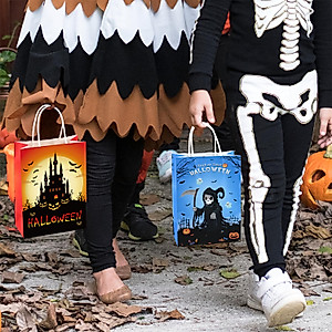 PINWATT 24Pcs Halloween Paper Gift Bags with Tissues - Halloween Goodie Bags with Handles Trick or Treat Candy Bags for Kids Party Favor