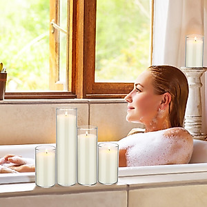 MTLEE 24 Pcs White Pillar Candles and Glass Cylinder Vases Clear Cylinder Candle Holders with Candles Vase Set for Centerpiece Home Wedding Church Party, 3 Size