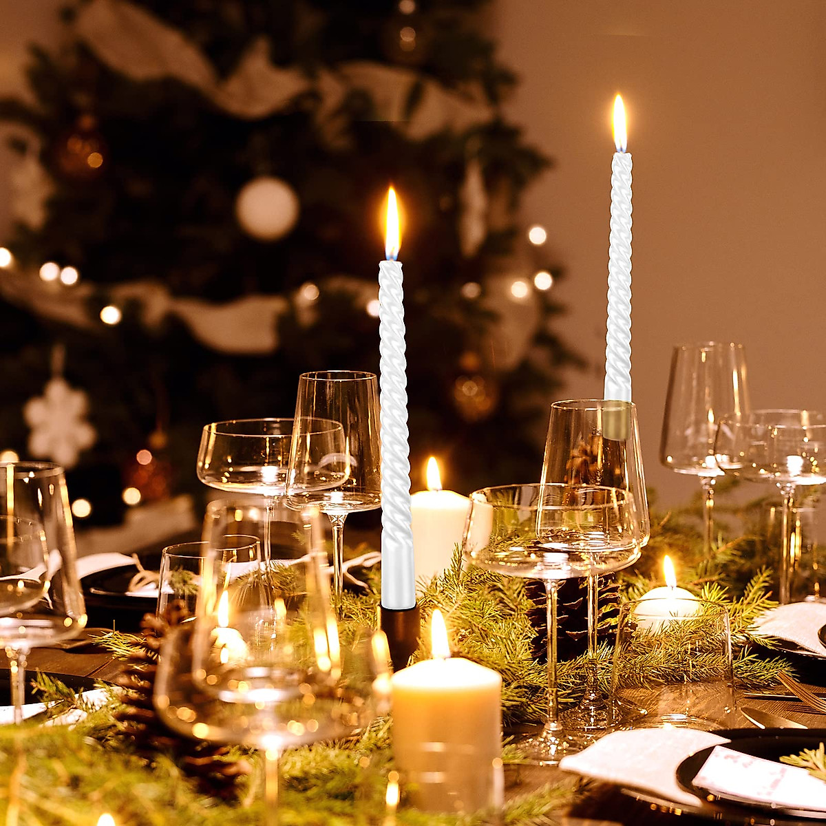 Wrcevtor 10 inch Taper Candles Set of 4 |7.5 hrs Clean Burning Unscented, for Wedding, Parties,Home Decor and Special Occasions,Long Candle Sticks, Spiral Candle Christmas Candles (10 INCH, White)