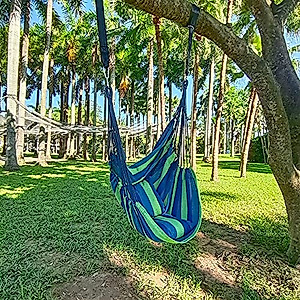 QF Hammock Chair Swing Hanging with 2 Cushions, Seat Cotton for Patio, Porch, Bedroom, Backyard, Indoor or Outdoor - Support 330lbs (Blue)