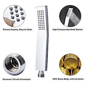 Brass Hand Held Shower Head, Luxury High Pressure Showerhead Kit with Wall Connector and Hose Set, for Bathroom Showering System Contemporary Square Style (Chrome Finish)