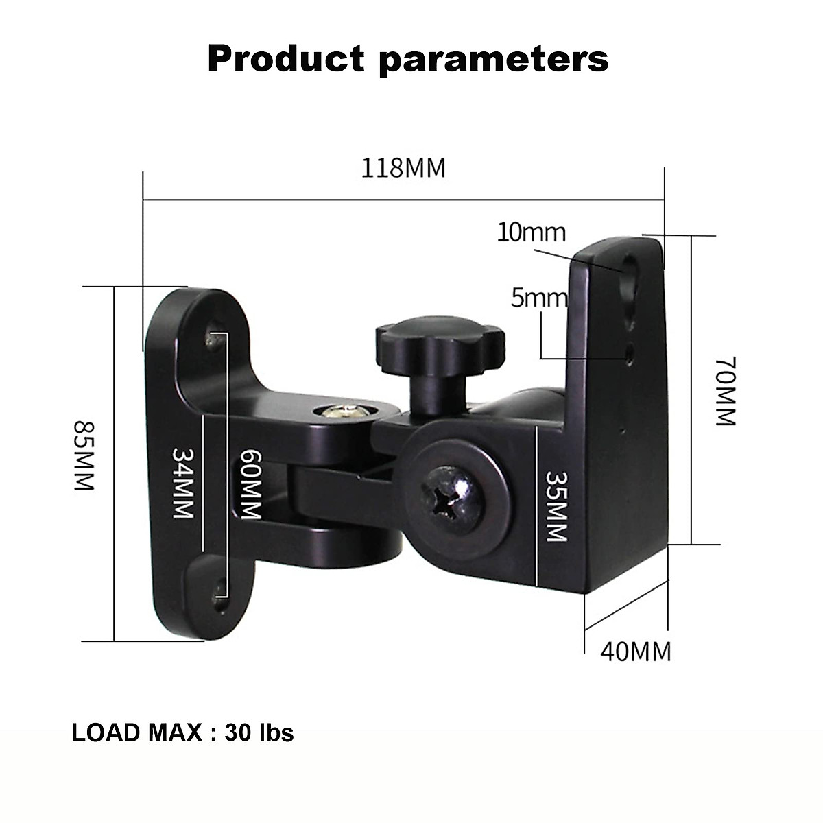 BS-218pro Universal Speaker Wall Mount for Small Speakers ,Vertical 120°, Horizontal 180°Adjustment,Hold up to 30lbs,Compatible with Bose, JBL, KEF, Klipsch, Sony & Others(2 Packs Black)