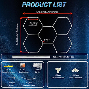 Wanzvisk Hexagon Led Lights,5 Pack 144W 17280LM Super Bright Hexagon Garage Ceiling Light for Gym Shop Basement Car Detailing Hexcal Studio Lighting