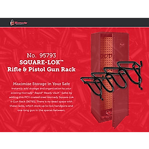 Hornady Square-Lok 4-Gun Rack. 95793 - PVC Coated Steel Racks Snap in Easily & Hold Firmly to Maximize Storage for Gun Accessories, Rifles, & Handguns - Quick Access Modular Pistol Rack for Gun Safes
