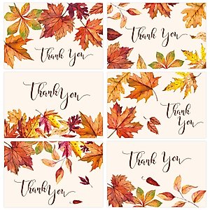 Whaline 36 Pack Fall Leaves Thank You Cards Watercolor Autumn Greeting Cards with Envelope Stickers Maple Leaf Blank Note Cards for Thanksgiving Holiday Wedding Birthday Party