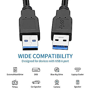 USB Cable Male to Male 10 feet,USB to USB 3.0 Cable A Male to A Male for Data Transfer Hard Drive Enclosures, Printers, Modems, Cameras, Laptop Cooler…