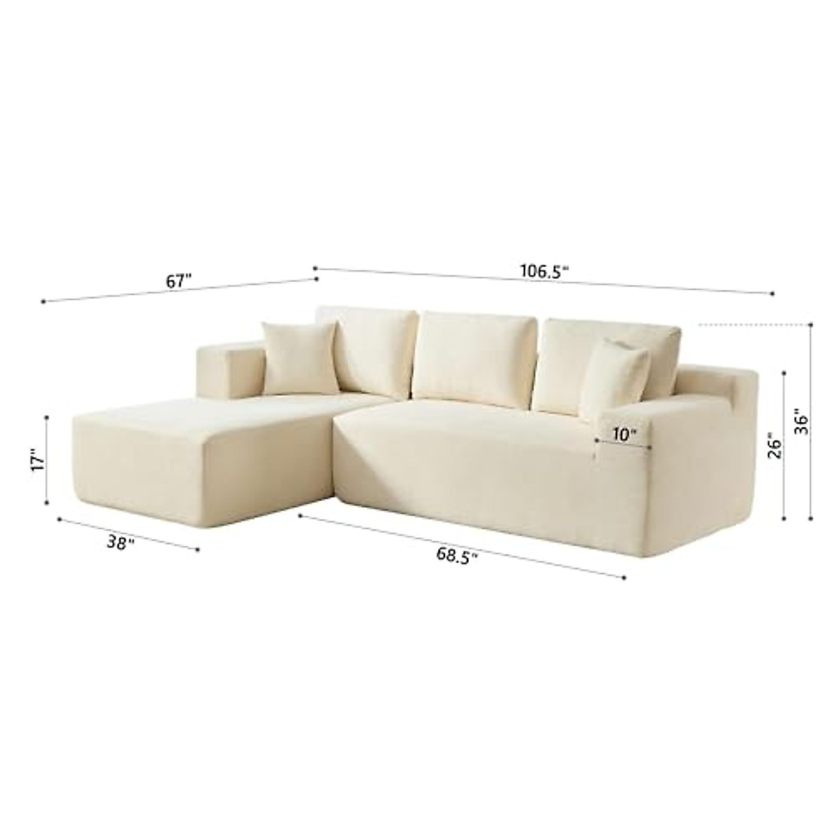 Free Modular Cloud Couch Deep Seat Sectional Sofa with Left Chaise and 5 Pillows, Modern Minimalist Style L-Shaped Chenille Upholstered Corner Sofa&Couch Cum Sofabed for Living Room