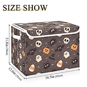 MFTJYO Halloween Cute Pumpkin Skull Cat Storage Bin with Lid Foldable Storage Box Washable Fabric Storage Cubes Bin Organizer Basket Closet for Home Bedroom Closet Nursery Office