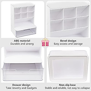 YARRAMATE Makeup Organizer with Brush Holder and Clear Drawer, Cosmetic Organizer and Storage in Bathroom, Dorm Room, Bedroom organizer for dresser, Cosmetic Display Cases (Artic White)