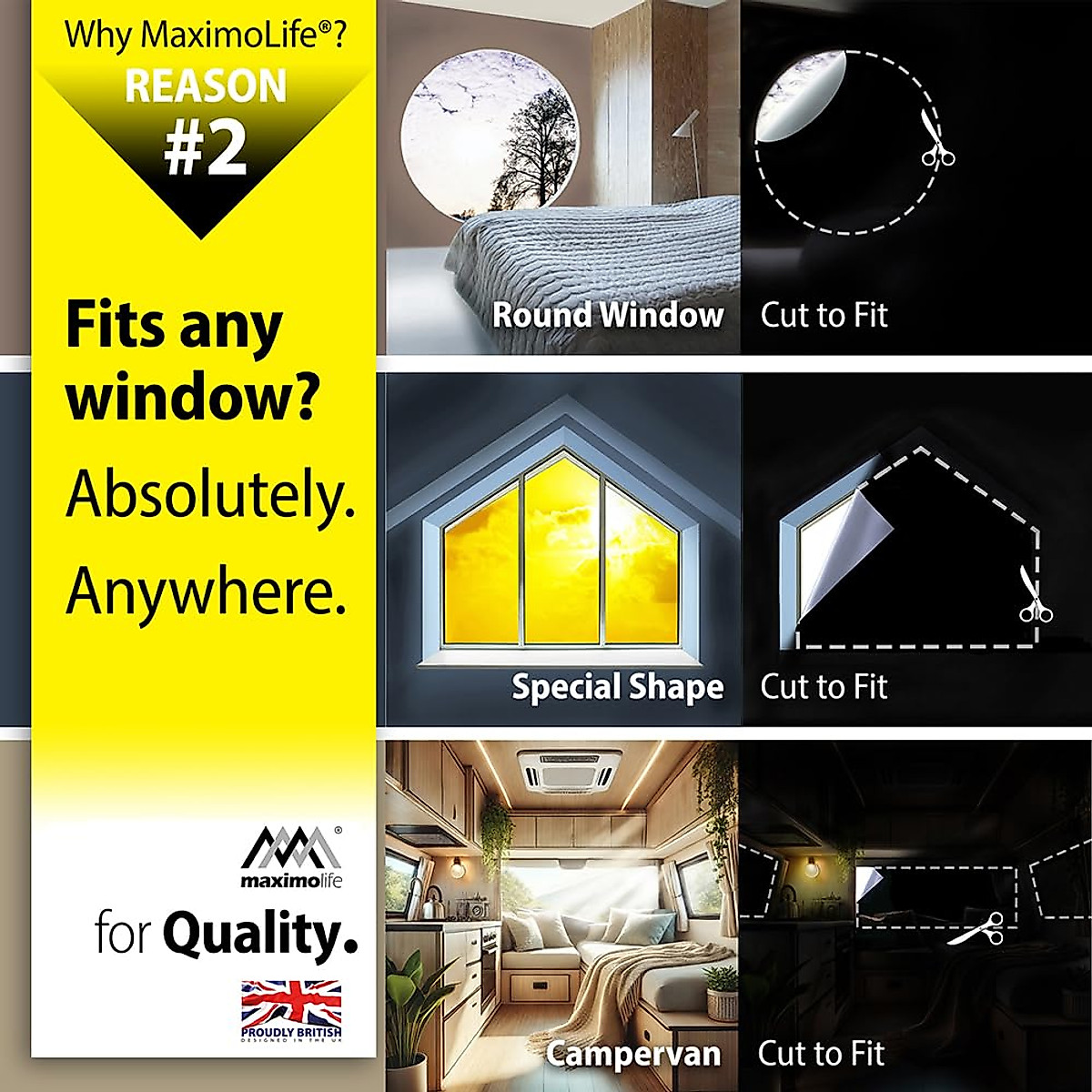 MaximoLife® Ultimate 100% Blackout Blind | Fits Any Window Size & Shape | Super Easy to Set Up and Take Down | 16X Suction Cups 25X Hook Tabs 32X Loop Tabs | Portable Travel Temporary Permanent