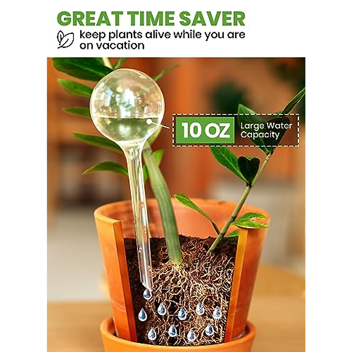 Plant Watering Globes Large Plastic XL Set of 4 - Automatic Plant Waterer Set for Indoor and Outdoor Plant Watering - Self Watering Planter Insert System with Plastic Watering Bulbs (4, Large )