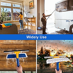 BITOPE 2 in 1 Squeegee for Window Cleaning, 60" Extension Pole Long Handle Window Cleaner Tool,12" Window Squeegee and 2pcs 11" Microfiber Pads for Shower Glass Door, High Window Cleaning Kit