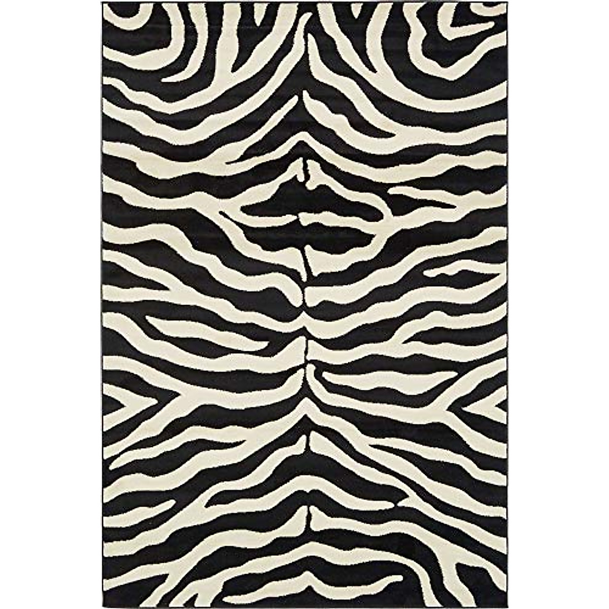 Unique Loom Wildlife Collection Animal Inspired with Zebra Design Area Rug, 6 x 9 ft, Black/Ivory