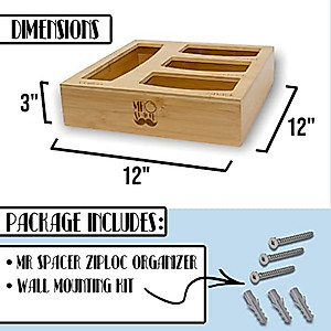 Mr Spacer Food Bag Storage Organizer for Kitchen, Bamboo Kitchen Bag Organizer, Compatible with Gallon, Quart, Sandwich and Snack Size Bag (1 Box 4 Slots)