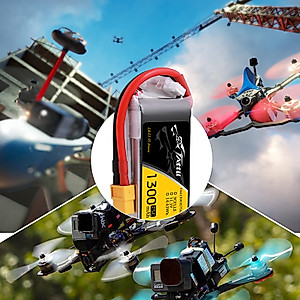 Tattu 11.1V 1300mAh 75C 3S LiPo Battery Pack with XT60 Plug for RC Boat Heli Airplane UAV Drone FPV Nemesis 240 Mini Skylark M4-FPV 250 Mini Shredder 200 INDY250 Plus Mojo 280 HOVERSHIP MHQ2