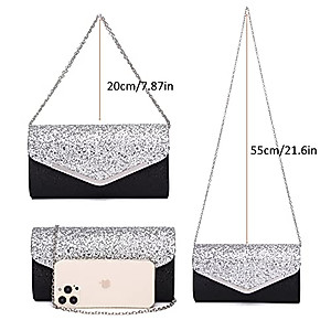 Gurina Womens Shiny Sequins Evening Clutch Sparkling Party Handbag Glittered Envelope Clutch Bling Shoulder Bag for Wedding Party Prom